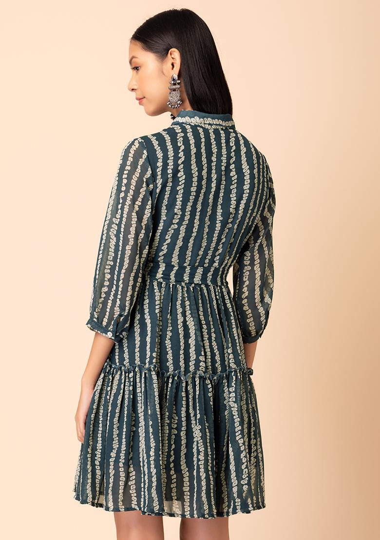 Buy Women Dark Blue Batik Print Tiered Dress - ITN05531 - Festive ...