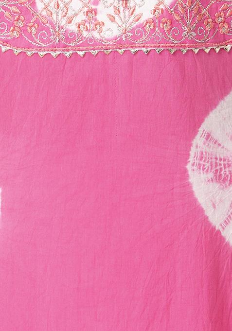 Buy Women Pink Bandhani Print Embroidered Cotton Kurta - Everyday ...
