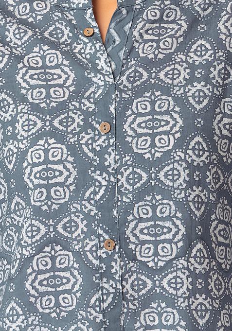 Buy Women Dark Grey Batik Print Cotton Kurta - ITN05608 - Kurtas - Indya