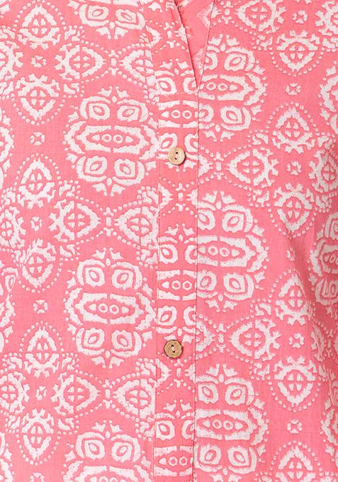 Buy Women Light Pink Batik Print Cotton Straight Kurta - ITN05609 ...