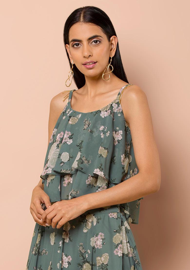 Buy Women Grey Floral Layered Fringe Lace Cami - ITP00465 - Tops And ...