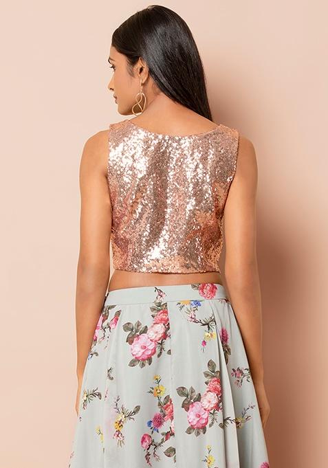 Buy Women Rose Gold Sequined Crop Top - ITP00498 - RTW - Indya