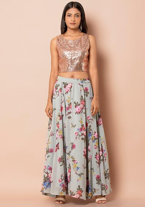 Buy Women Rose Gold Sequined Crop Top - ITP00498 - RTW - Indya