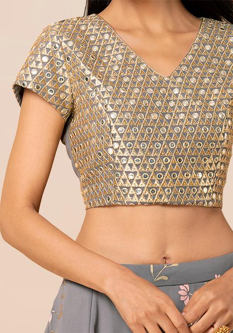 Buy Women Grey Mirror Work Crop Top - ITP00618 - Tops And Blouses - Indya