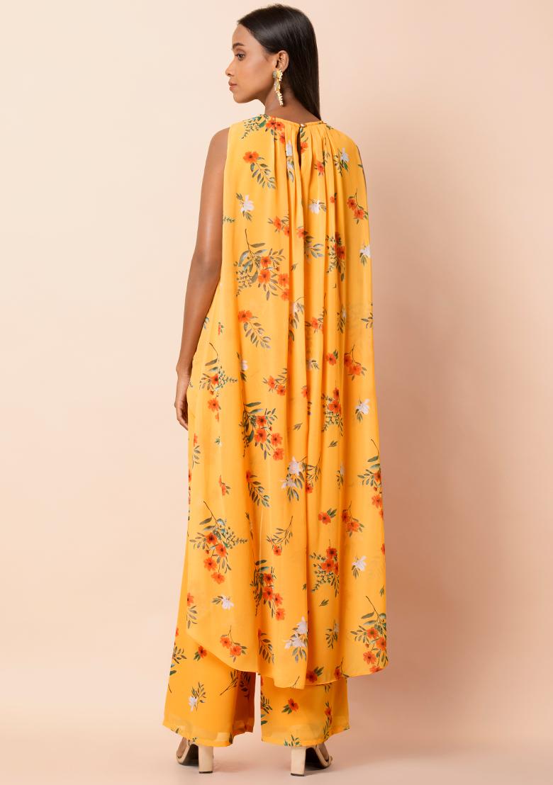 Buy Women Yellow Floral High Low Crop Top - ITP00640 - Haldi & Mehendi ...