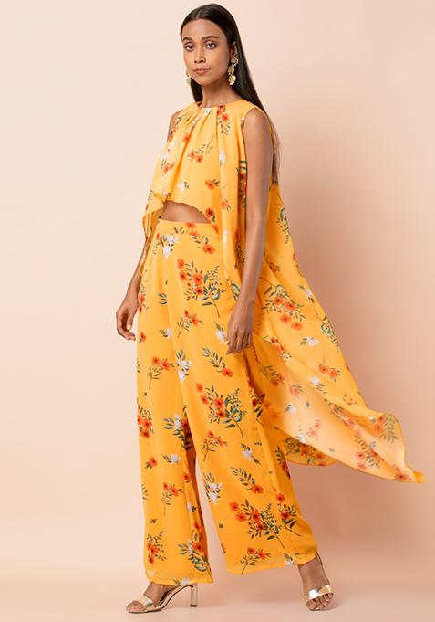 Buy Women Yellow Floral High Low Crop Top - ITP00640 - Haldi & Mehendi ...