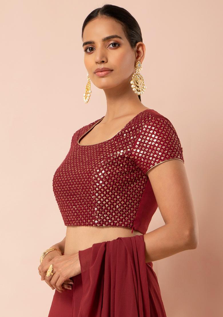 Buy Women Deep Rust Sequin Dotted Crop Top - ITP00872 - RTW - Indya