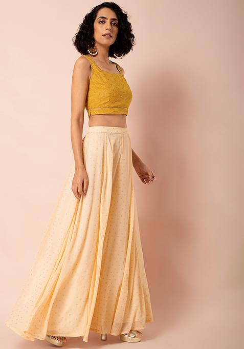 Buy Women Mustard Embroidered Side Slit Crop Top - ITP00883 - Haldi ...