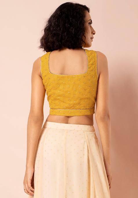 Buy Women Mustard Embroidered Side Slit Crop Top - ITP00883 - Haldi ...