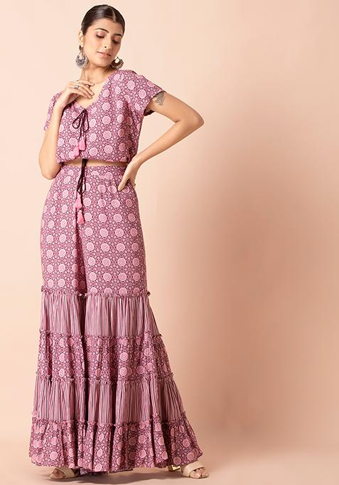 Buy Women Pink Floral Drawstring Crop Top - ITP00897 - RTW - Indya