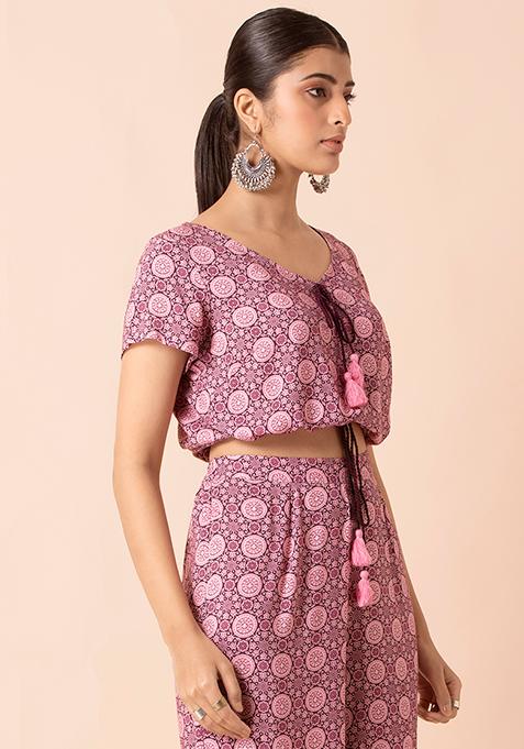 Buy Women Pink Floral Drawstring Crop Top - ITP00897 - RTW - Indya