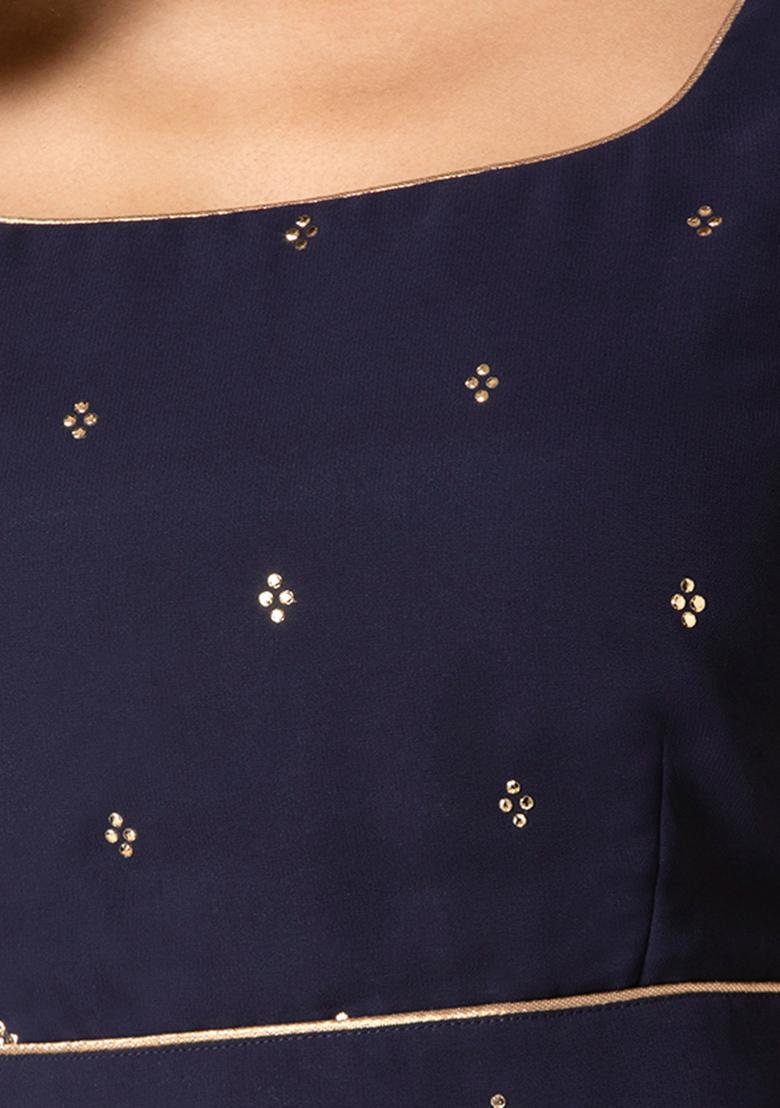 Buy Women Navy Mukaish Side Slit Crop Top - ITP00900 - RTW - Indya