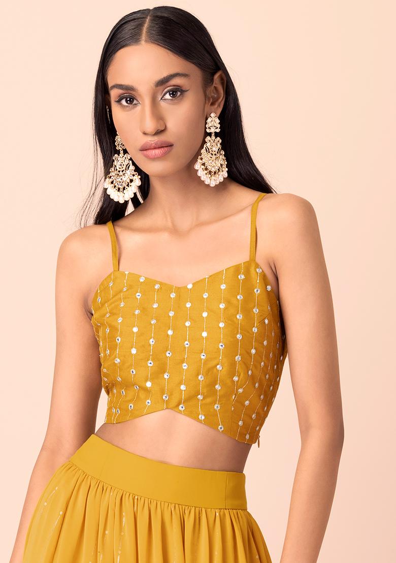 Buy Women Mustard Mirror Strappy Crop Top - ITP01055 - RTW - Indya