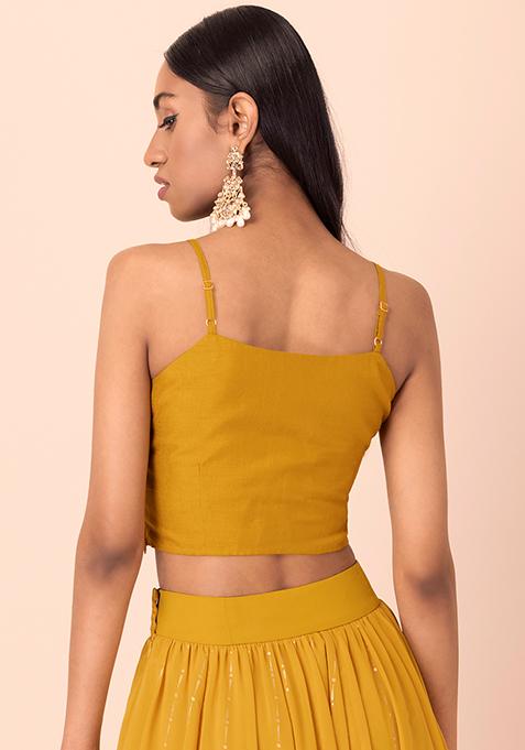 Buy Women Mustard Mirror Strappy Crop Top - ITP01055 - RTW - Indya