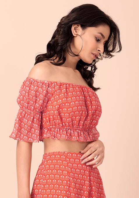 Buy Women Orange Floral Bardot Crop Top - ITP01077 - Tops And Blouses ...