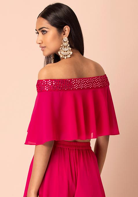 Buy Women Pink Mirror Off Shoulder Ruffled Top Rtw Indya