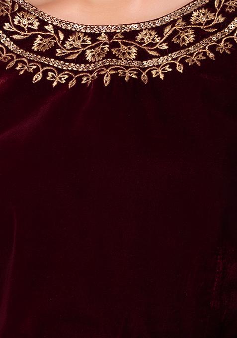 Buy Women Maroon Embroidered Velvet Blouse - ITP01227 - RTW - Indya