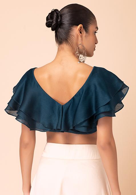 Buy Women Teal Blue Ruffled Blouse - ITP01283 - RTW - Indya