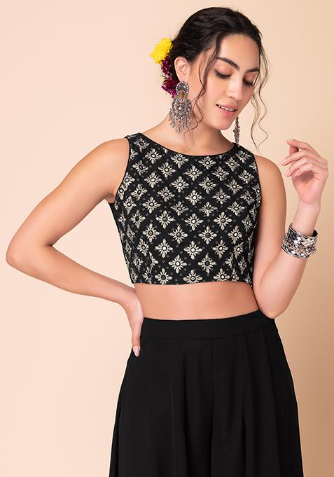 Buy Women Black Bandhani Print Embroidered Blouse - ITP01290 - RTW - Indya