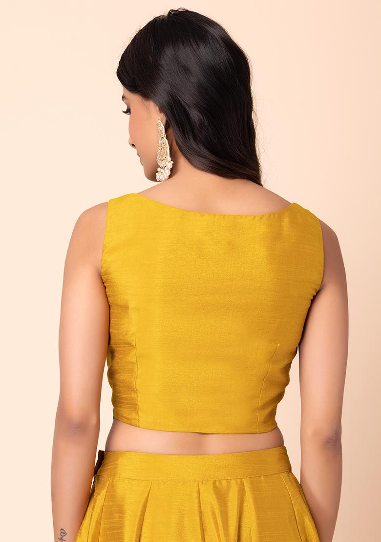 Buy Women Mustard Yellow Zari Embroidered Silk Blouse - ITP01291 - Tops ...
