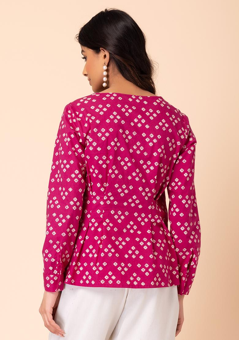 Buy Women Pink Bandhani Print Cotton Shirt - ITP01293 - RTW - Indya