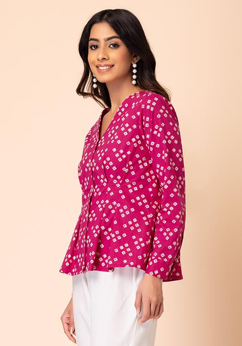 Buy Women Pink Bandhani Print Cotton Shirt - ITP01293 - RTW - Indya