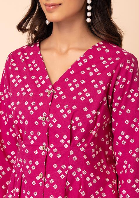 Buy Women Pink Bandhani Print Cotton Shirt - ITP01293 - RTW - Indya