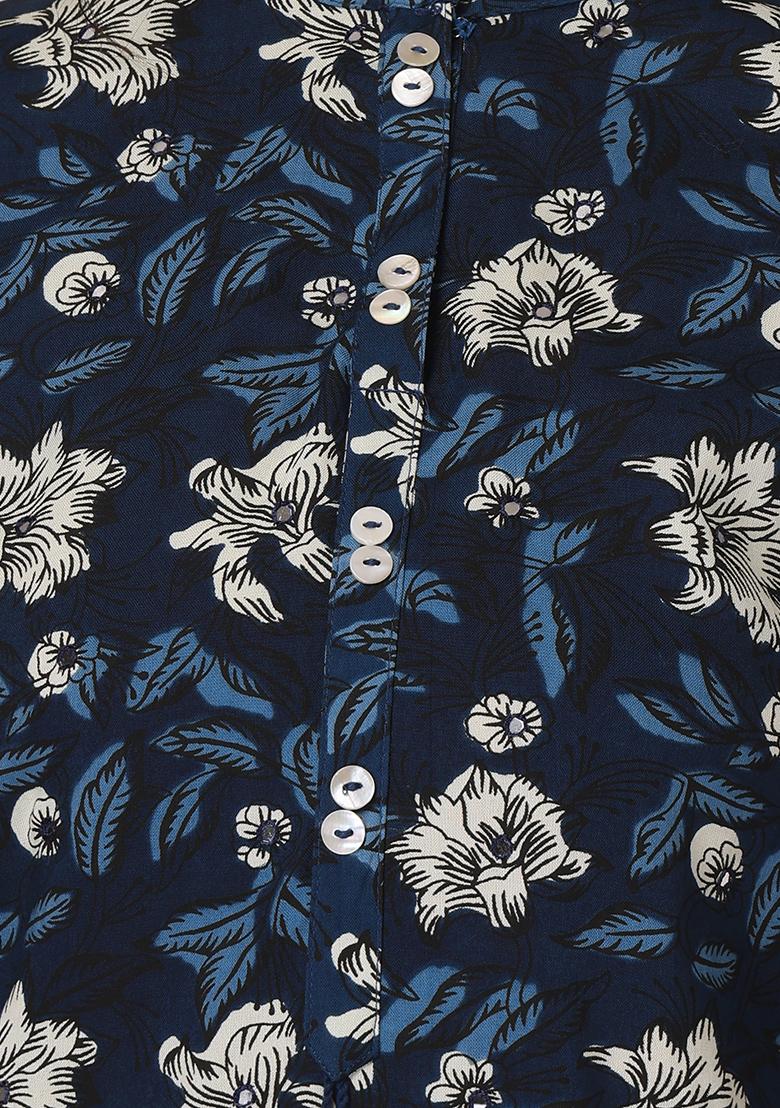 Buy Women Dark Blue Floral Print Embroidered Rayon Top - ITP01320 ...