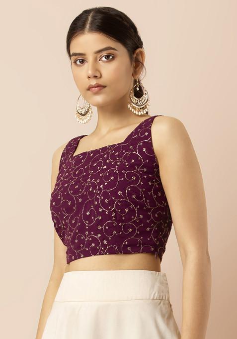 Buy Women Wine Floral Embroidered Blouse - ITP01525 - Tops And Blouses ...