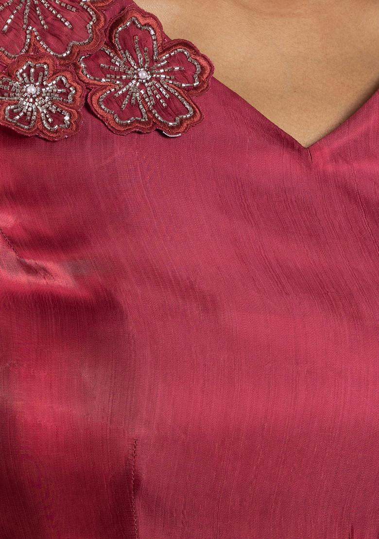 Buy Women Red Floral Embellished Shimmer Blouse - ITP01551 - Blouses ...