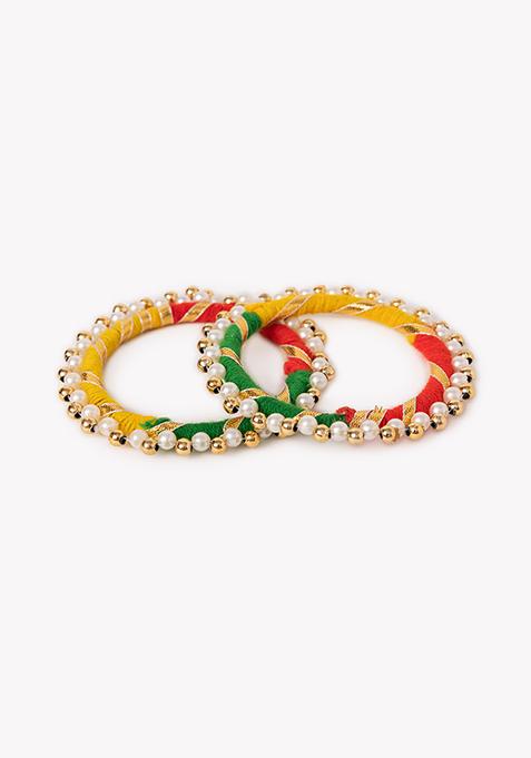 Buy Women Multicolour Pearl Embellished Bangles (Set Of 2) - IWE00015 ...