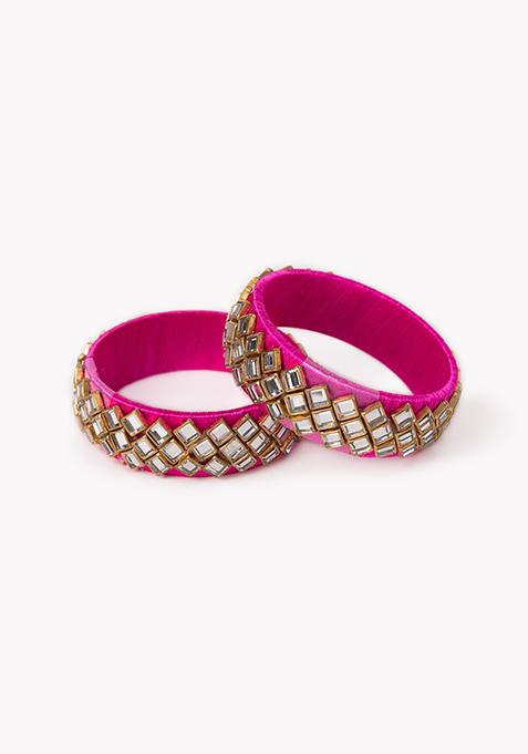 Buy Women Hot Pink Crystal Embellished Bangles (Set Of 2) - IWE00028 ...