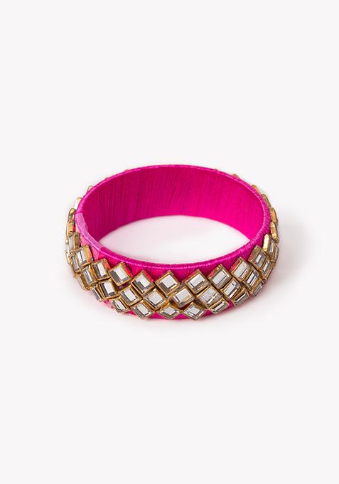 Buy Women Hot Pink Crystal Embellished Bangles (Set Of 2) - IWE00028 ...