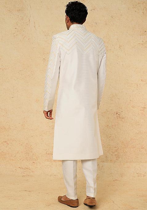 Buy Off White Chevron Embroidered Sherwani Set For Men - MBS00029 ...