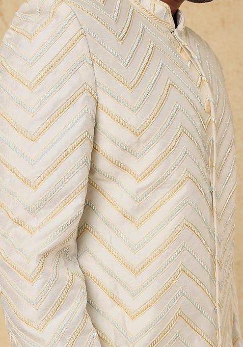 Buy Off White Chevron Embroidered Sherwani Set For Men - MBS00029 ...