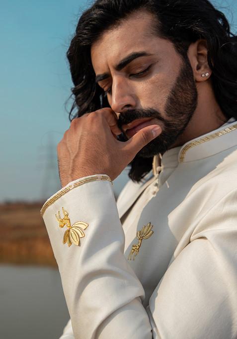 Buy Ivory Cut Pipe Embellished Silk Sherwani Set For Men - MBS00101 ...