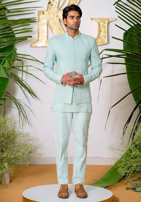 Buy Powder Blue Hand Embroidered Jodhpuri Set For Men - MBS00106 ...