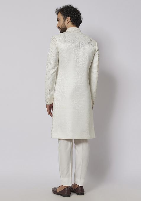 Buy Ash Silver Pearl Embellished Sherwani Set For Men - MBS00232 - Parv ...