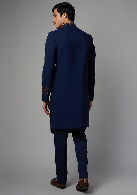 Buy Imperial Blue Embroidered Indo Western Sherwani Set For Men - MBS00244 - Parv Design Studio ...