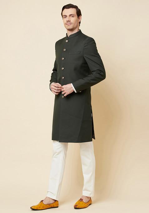 Buy Deep Green Sherwani Set For Men - MBS00283 - Spring Break - Indya
