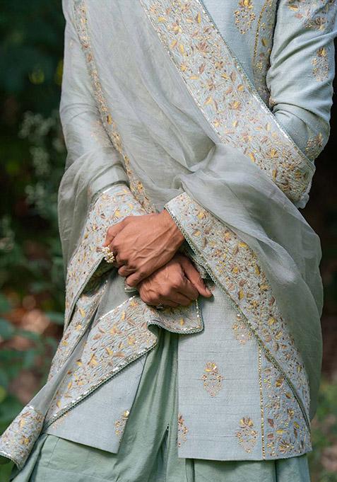 Buy Green Adda Work Sherwani Set For Men - MBS00312 - Ayush Jain - Indya