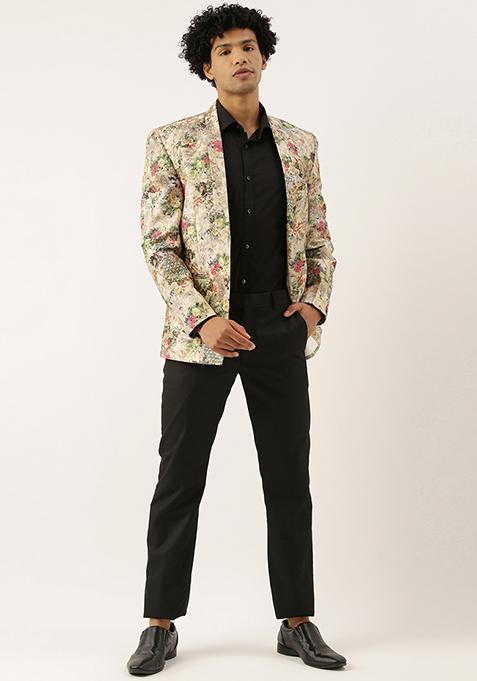 Buy Beige Floral Print Open Jacket For Men - MJC00015 - Open Jacket - Indya