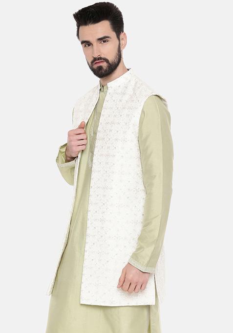 Buy Ivory Embroidered Long Open Jacket For Men - MJC00016 - Open Jacket ...