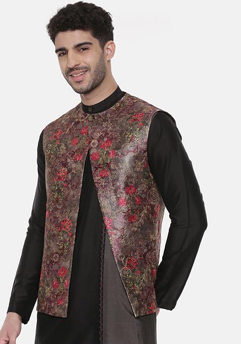 Buy Pink Printed Silk Open Jacket For Men - MJC00025 - Open Jacket - Indya