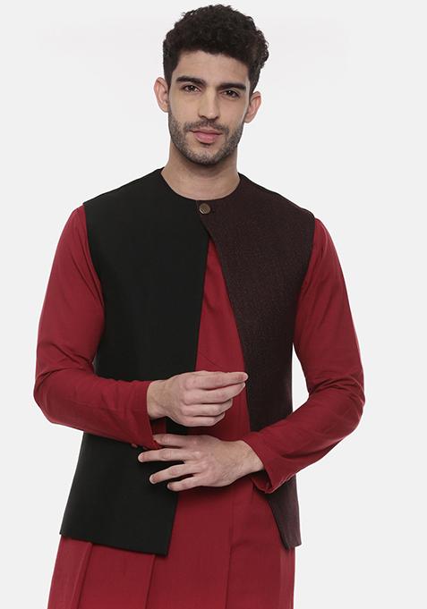 Buy Black Pintuck Silk Open Jacket For Men - MJC00027 - Open Jacket - Indya