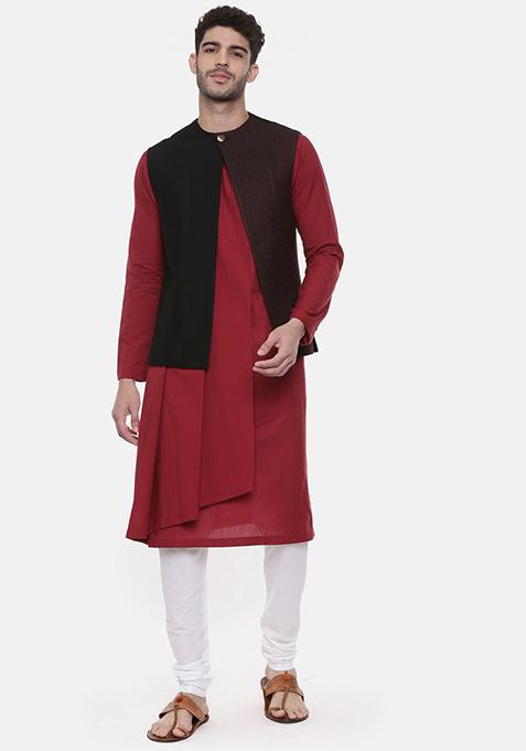Buy Black Pintuck Silk Open Jacket For Men - MJC00027 - Open Jacket - Indya
