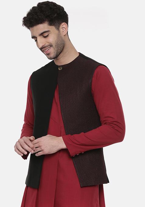 Buy Black Pintuck Silk Open Jacket For Men - MJC00027 - Open Jacket - Indya
