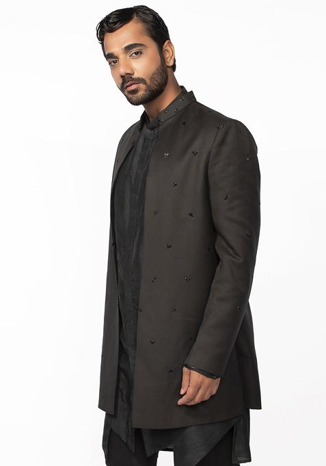 Buy Olive Embroidered Open Jacket For Men - MJC00111 - Fits for ...