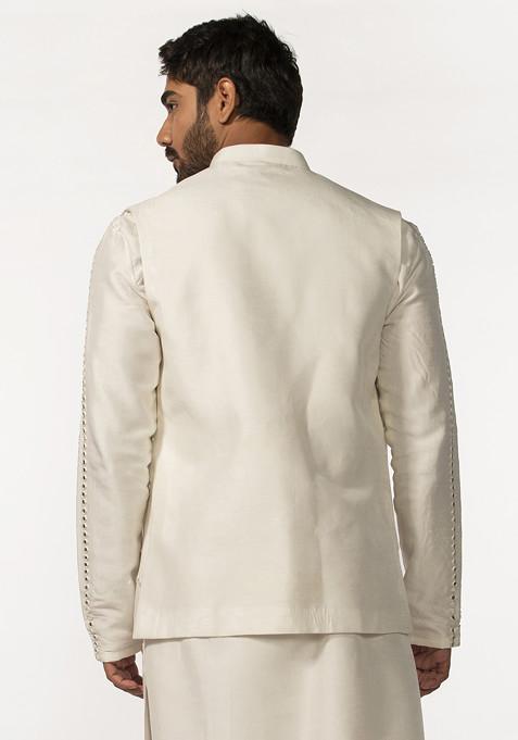 Buy Ivory Embroidered Mirror Work Jacket For Men - KAKA Calcutta - Indya