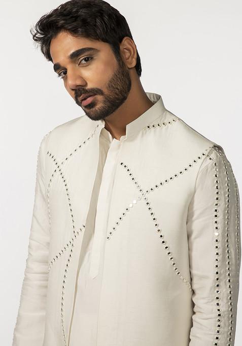 Buy Ivory Embroidered Mirror Work Jacket For Men - KAKA Calcutta - Indya
